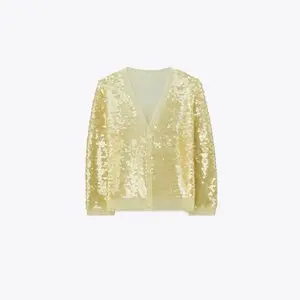 Tory Burch Sequin-front Cardigan - Pale Limon
