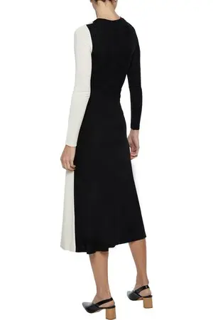 Iris & Ink Echeveria Two-Tone Cady Midi Dress In Black - 66% Off |  Editorialist