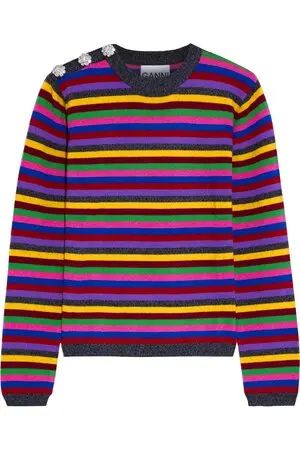 GANNI Ganni Woman Button-embellished Striped Cashmere Sweater Multicolor Size XXS - Multicolor