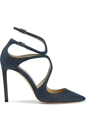 JIMMY CHOO Jimmy Choo Woman Lancer 100 Glittered Leather Pumps Storm Blue Size 39.5 - Storm Blue