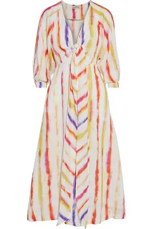 NICHOLAS Nicholas Woman Asilah Tie-front Printed  Linen Midi Dress Multicolor Size 4 - Multicolor
