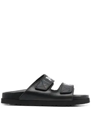Palm Angels Logo Print Double Strap Sandals - Black