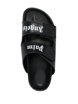 Palm Angels Logo Print Double Strap Sandals - Black