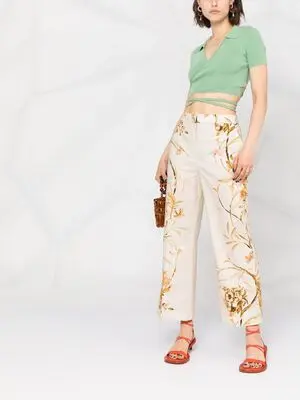 Alberta Ferretti High-waist Floral Print Trousers