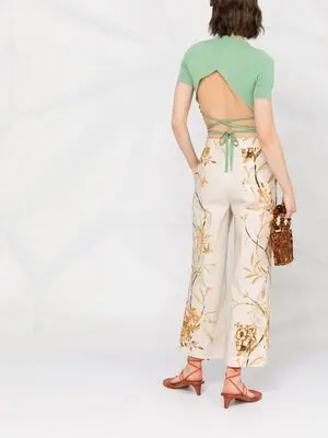 Alberta Ferretti High-waist Floral Print Trousers