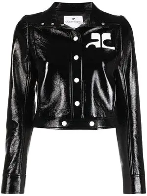 COURREGES Appliqué-Logo Cropped Vinyl Jacket