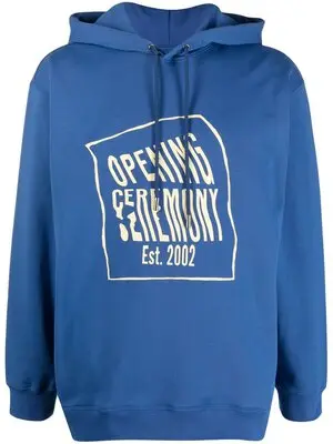 Opening Ceremony Warped-logo Cotton Hoodie - Blue