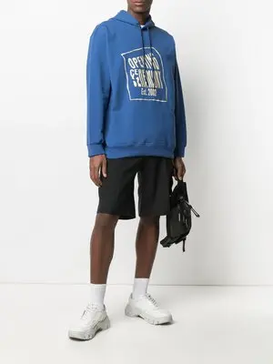 Opening Ceremony Warped-logo Cotton Hoodie - Blue
