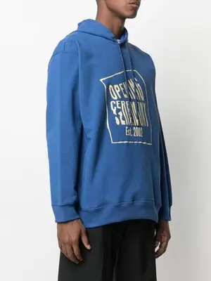 Opening Ceremony Warped-logo Cotton Hoodie - Blue