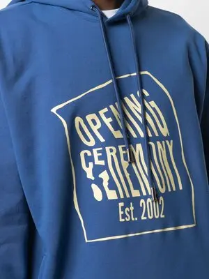 Opening Ceremony Warped-logo Cotton Hoodie - Blue