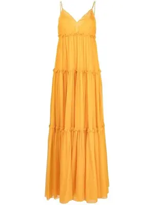 Alberta Ferretti Lace-trim Silk Maxi Dress - Yellow