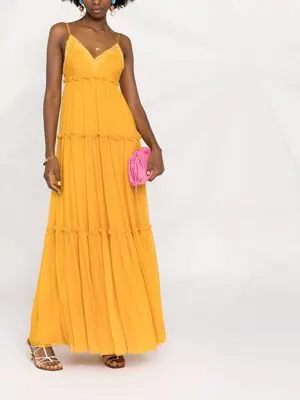 Alberta Ferretti Lace-trim Silk Maxi Dress