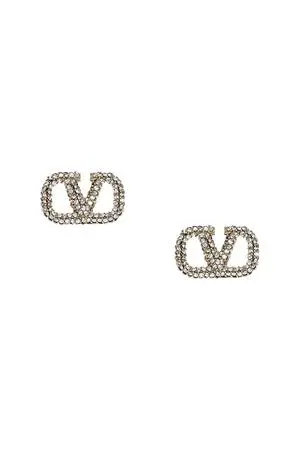 Valentino Garavani V Logo Signature Studded Earrings - Oro & Crystal
