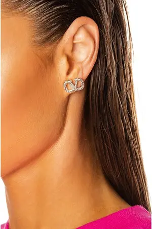 Valentino Garavani V Logo Signature Studded Earrings - Oro & Crystal