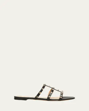 Valentino Garavani Rockstud Caged Flat Slide Sandals - Nero