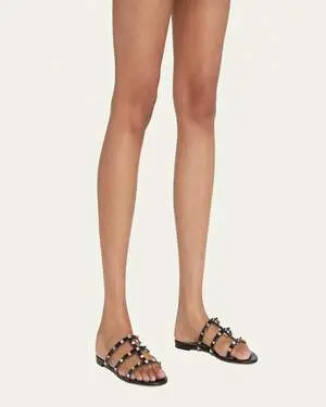 Valentino Garavani Rockstud Caged Flat Slide Sandals - Nero