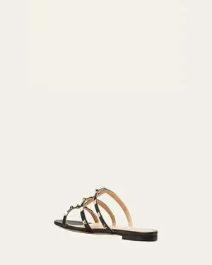 Valentino Garavani Rockstud Caged Flat Slide Sandals - Nero