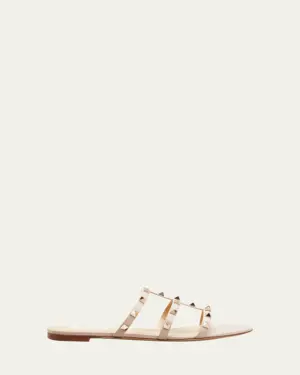 Valentino Garavani Rockstud Caged Flat Slide Sandals - Nude