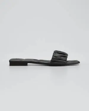 Khaite Crete Ruched Napa Flat Sandals - Black