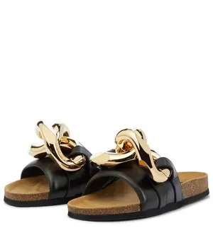 JW Anderson Embellished Leather Slides - Black