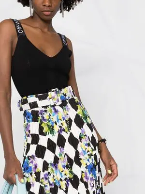 Off-White Check Plisse Printed Skirt