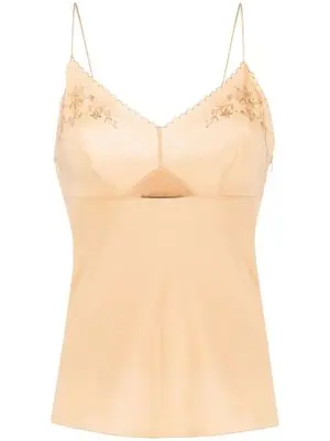 Alberta Ferretti Floral-embroidered Silk Cami - Neutrals