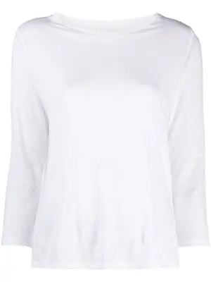 Majestic Filatures Wide-Neck Three-Quarter Sleeves T-Shirt White