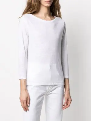 Majestic Filatures Wide-neck Three-quarter Sleeves T-shirt - White