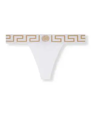 Versace Greca-border Stretch Cotton Thong Biancoo Ottico