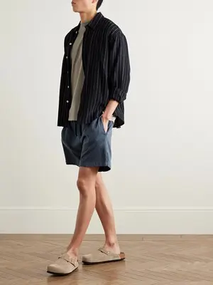 JAMES PERSE Straight-leg Mélange Cotton-jersey Drawstring Shorts - Blue