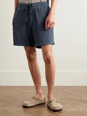 JAMES PERSE Straight-leg Mélange Cotton-jersey Drawstring Shorts - Blue
