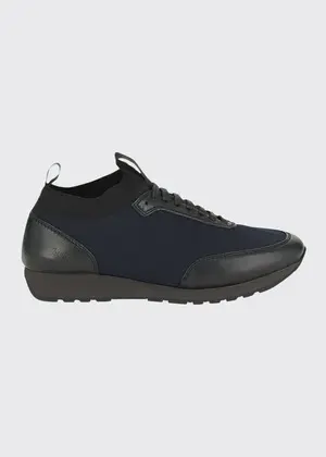 Brioni Men's Mesh Sock-Collar Runner Sneakers Midnight Blue Bl