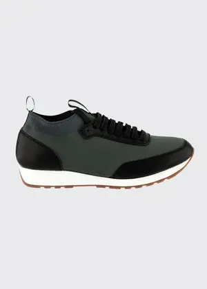 Brioni Men's Mesh Sock-Collar Runner Sneakers Military Greyblac