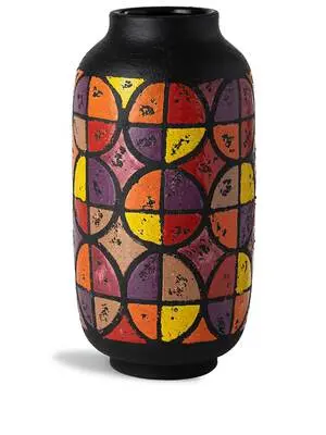 NUOVE FORME Optical Geometric-pattern Ceramic Vase - Brown