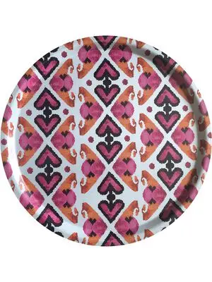 LES-OTTOMANS Ikat Wooden Tray - Pink