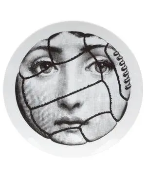 FORNASETTI Footbal Face Print Plate - White