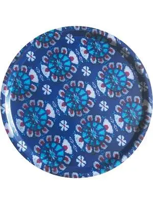 LES-OTTOMANS Ikat Wooden Tray - Blue