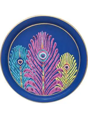 LES-OTTOMANS Feather-print Circular Tray - Purple