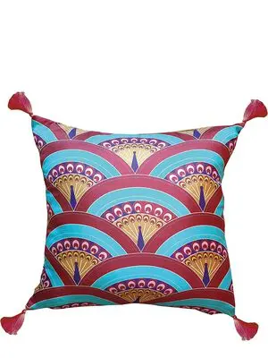 LES-OTTOMANS Peacock-print Silk-blend Cushion - Pink