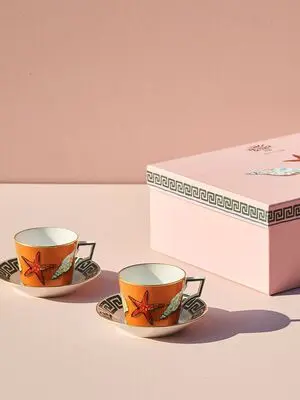 GINORI 1735 Viaggio Di Nettuno Teacups And Saucers - Orange