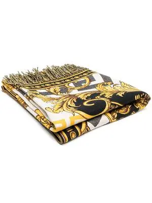 Versace Baroque Pattern Throw Blanket - Black
