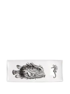 FORNASETTI Pufferish & Seahorse Plate - White