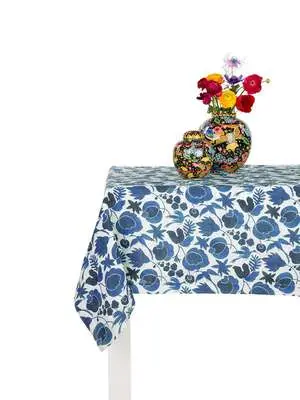 La DoubleJ Floral-print Linen Tablecloth - White