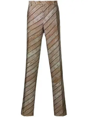 WALTER VAN BEIRENDONCK Diagonal Stripe Tailored Trousers - Brown
