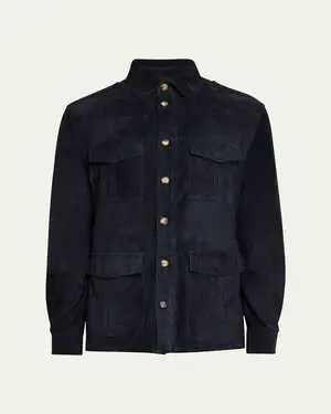 Brunello Cucinelli Men's Suede Field Jacket - Navy
