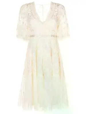 NEEDLE & THREAD Floral-embroidered A-line Dress - Neutrals