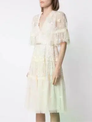 NEEDLE & THREAD Floral-embroidered A-line Dress