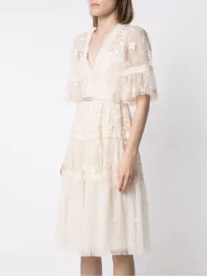 NEEDLE & THREAD Floral-embroidered A-line Dress