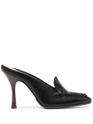 TOD'S Leather Hand-stitched Loafer Mules - Black