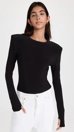 Norma Kamali Shoulder Pad Long Sleeve Top